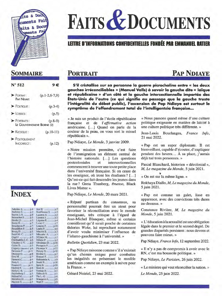 Faits Et Documents 512 - Pap Ndiaye | PDF