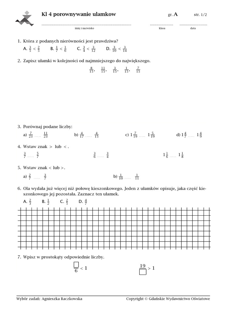 Klasowka - Porownywanie Ulamkow | PDF