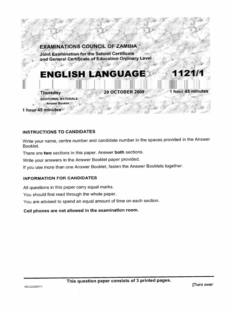 g12 English p1 2009 | PDF