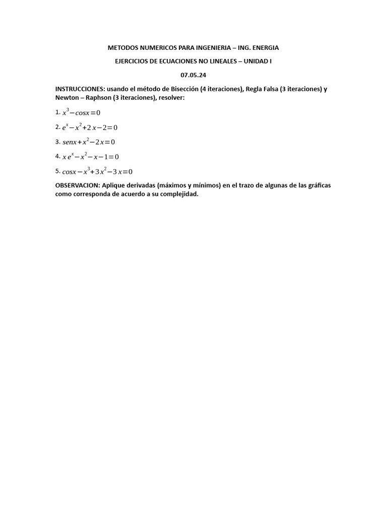 Ejercicios Ecuaciones No Lineales | PDF