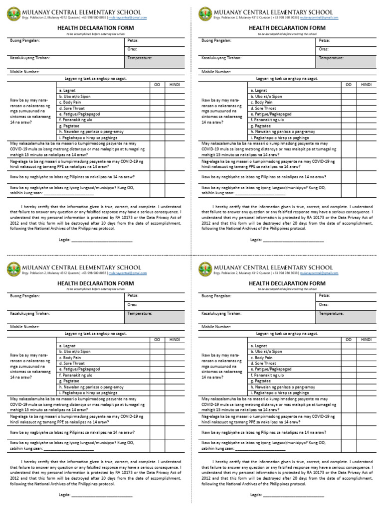 Health-Declaration-Form-Short | PDF