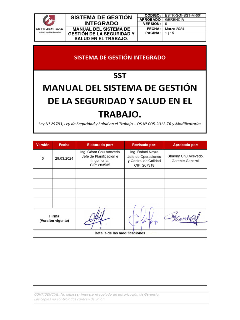 ESTR-SGI-SST-M-001. Manual de Seguridad y Salud en el Trabajo. Ver.00 ...