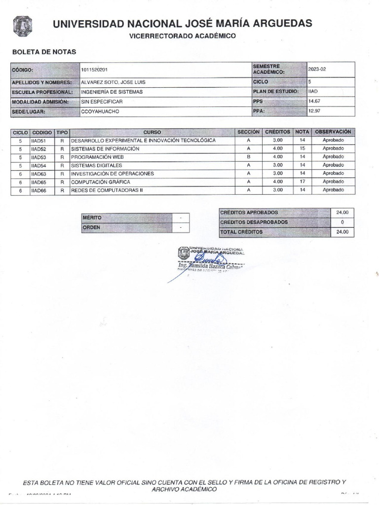 Boleta de Notas | PDF