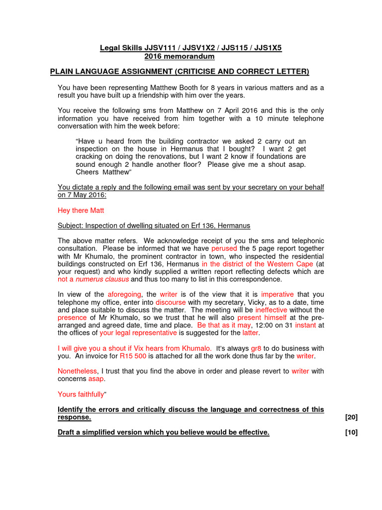 Identify The Errors and Criticise and Correct Letter 2016 Memo | PDF | Law