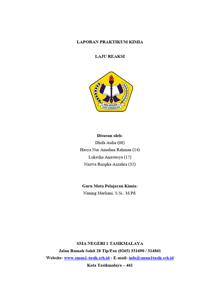 Laporan Praktikum Kimia Laju Reaksi Pdf