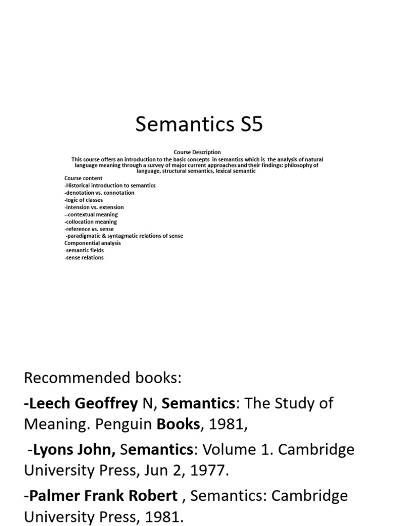 Course On Semantics 21 | PDF | Semantics | Word