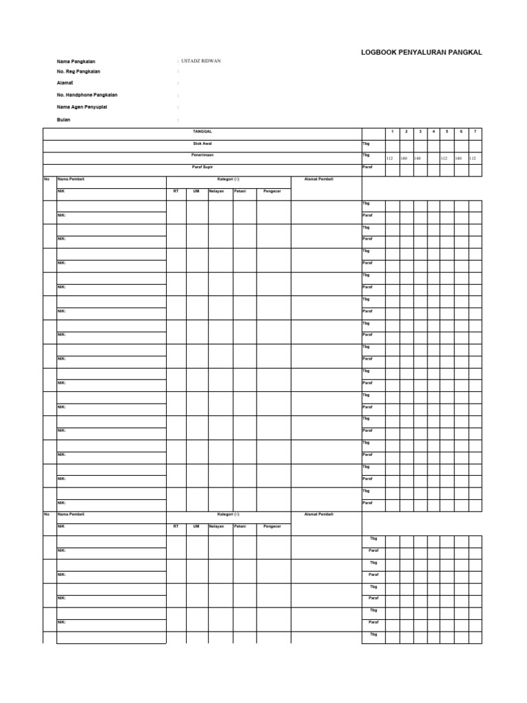 Form Log Book Pangkalan LPG 3 KG Revisi 30 12 23-1 | PDF