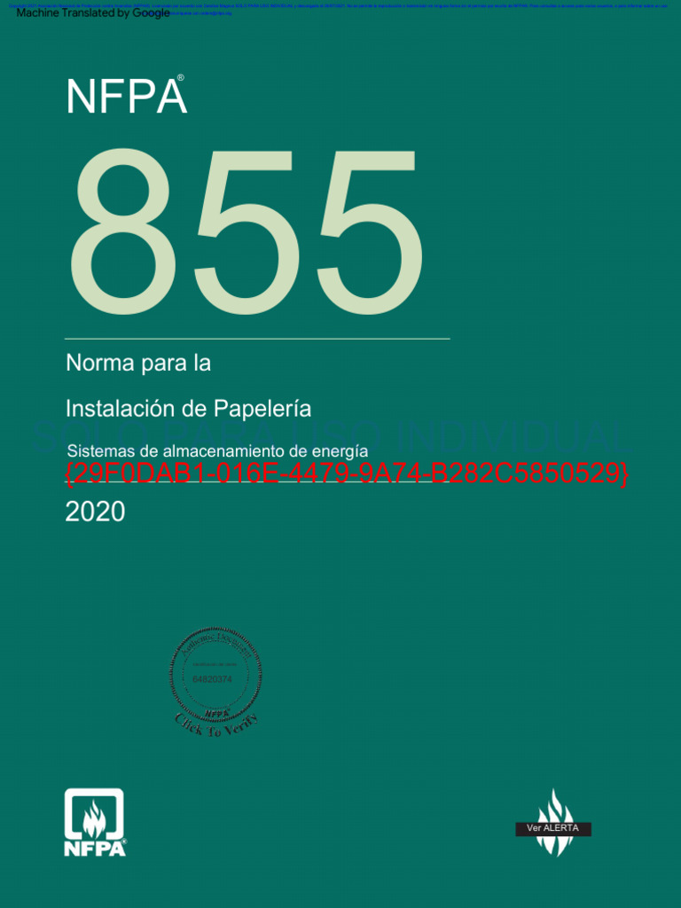 NFPA 855 Español | PDF | Patentar | Derechos de autor