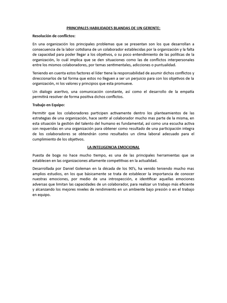 Principales Habilidades Blandas e Inteligencia Emocional - Sanchez Cumbay Benjamin | PDF