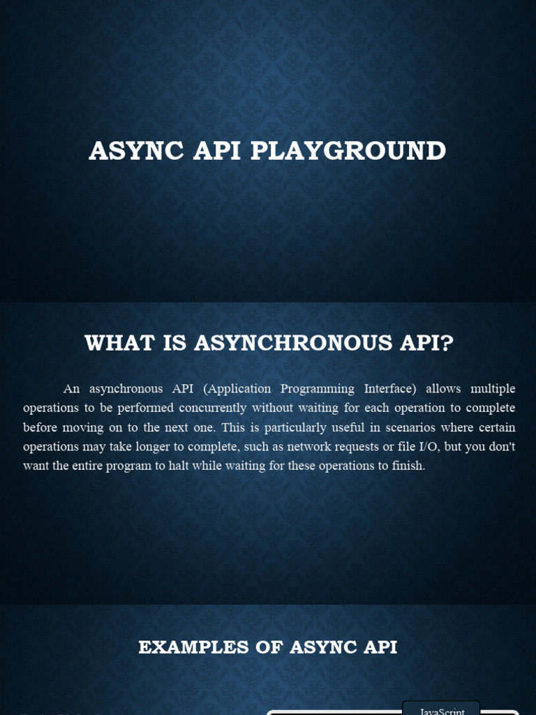 Async Api Playground | PDF | Java Script | Ajax (Programming) Async Api Playground | PDF | Java Script | Ajax (Programming)