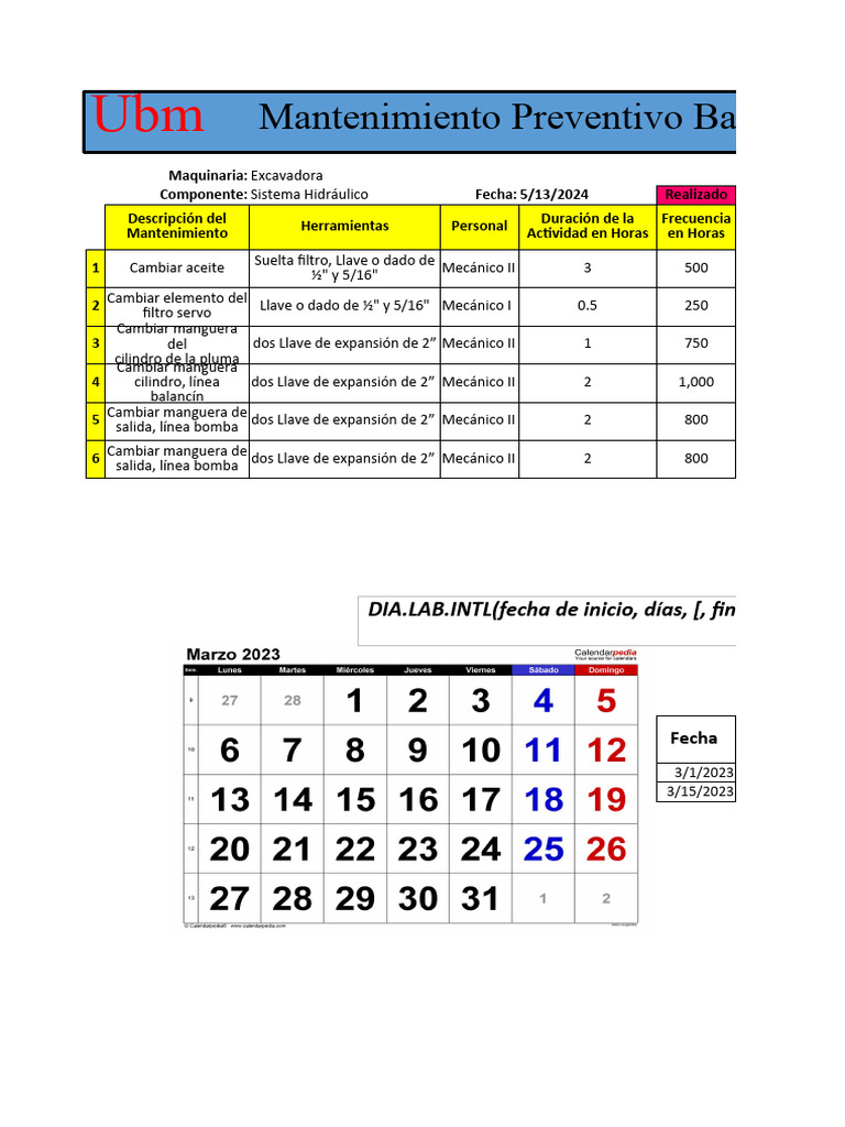 Programa de Mantenimiento UBM - Basado en Horas de Uso | PDF | Ingeniería mecánica