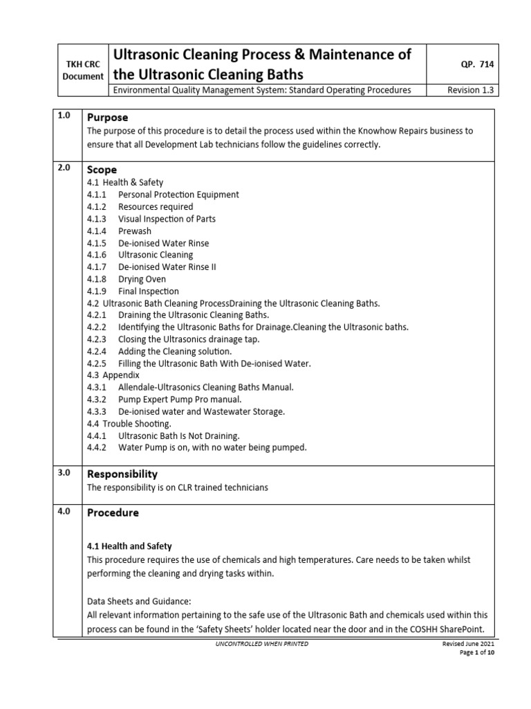 QP. 714 Ultrasonic Cleaning Process & Maintenance of The Ultrasonic ...