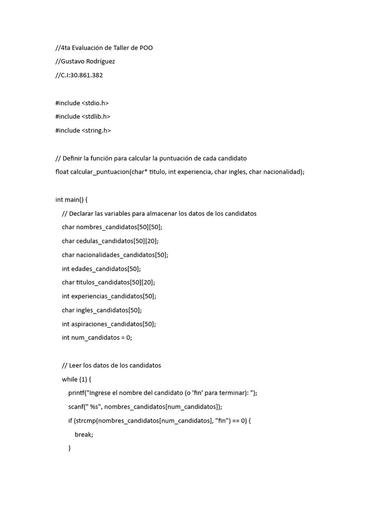 4ta Evaluación Taller de POO | PDF | Programación de computadoras ...
