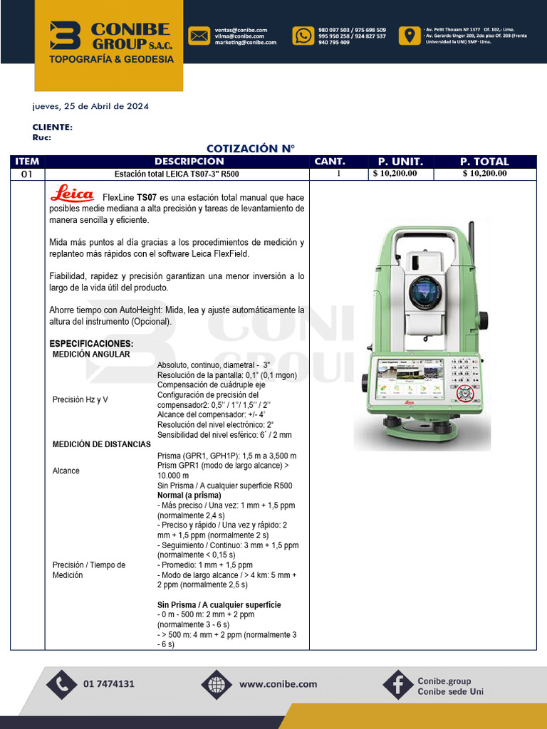 Estación Total LEICA TS07-3 R500 | PDF | Informática | Ingeniería Informática