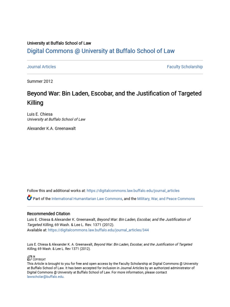 Beyond War - Bin Laden Escobar and The Justification of Targeted | PDF ...