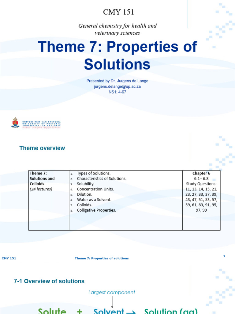 Properties of Solutions in Chemistry | PDF | Solubility | Solvation