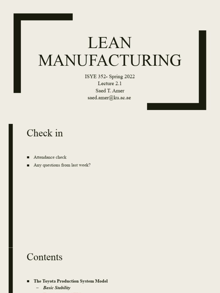 Lean Manufacturing Basics and TPS | PDF | Lean Manufacturing