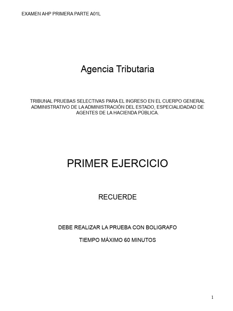 Examen AHP: Primer Ejercicio Administrativo | PDF | Pagos | Impuestos