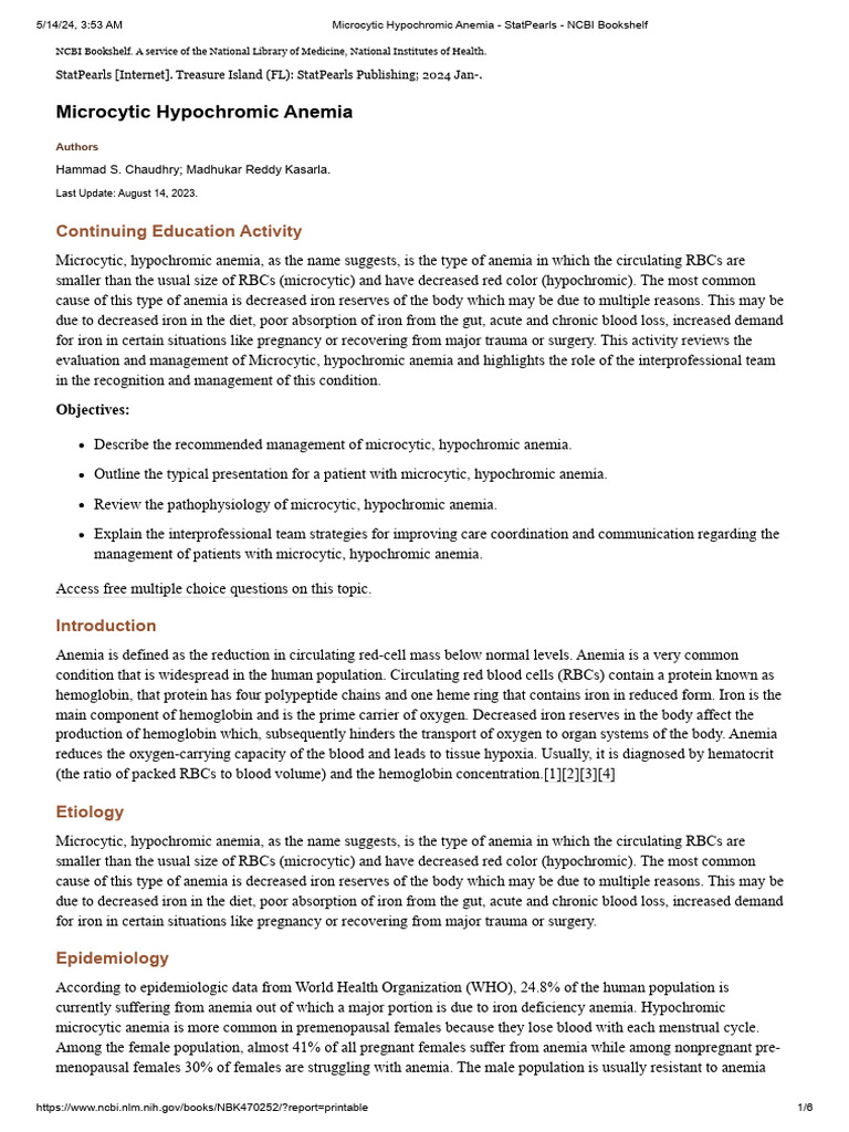 Microcytic Hypochromic Anemia Guide | PDF | Anemia | Red Blood Cell