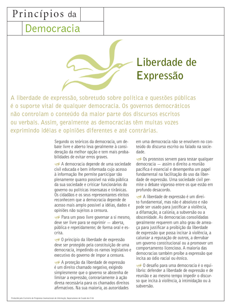 Princípios Da Democracia - Liberdade de Expressao (Press, Speech ...