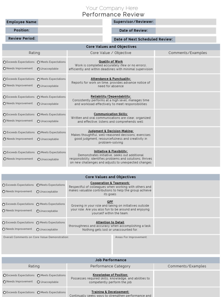 Performance Review Template | PDF | Performance Appraisal | Cognition