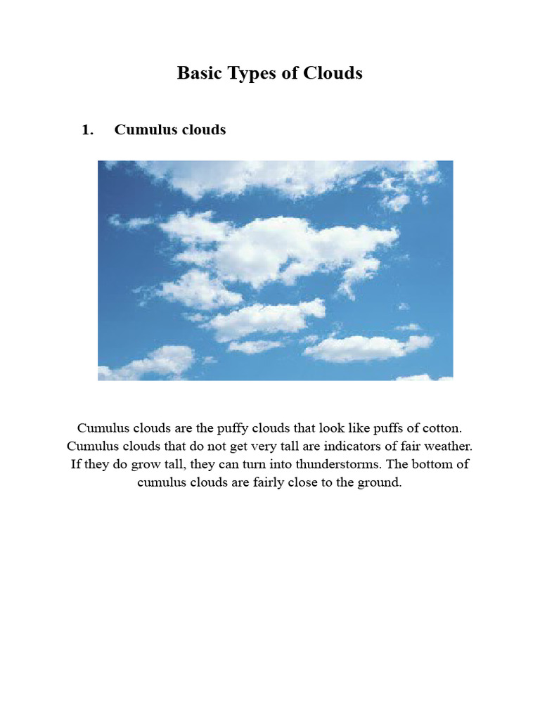 Types of Clouds Explained: Cumulus, Stratus, Cirrus | PDF