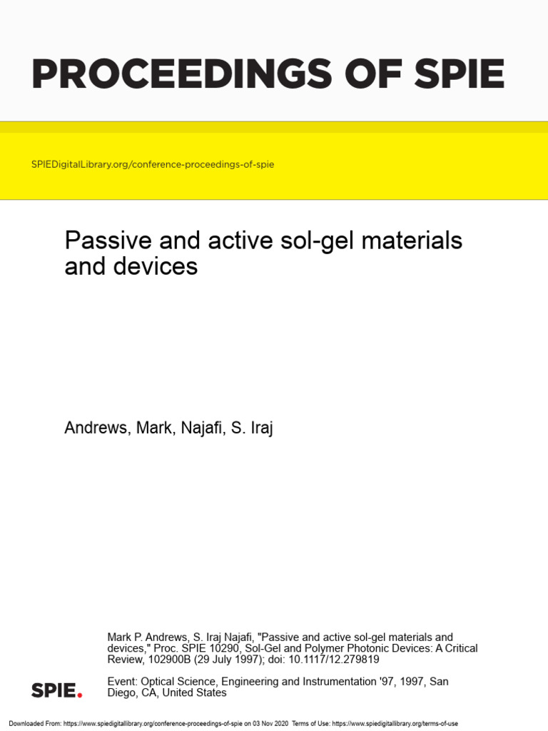 Passive and Active Sol-Gel Materials and Devices | PDF | Photonics | Laser