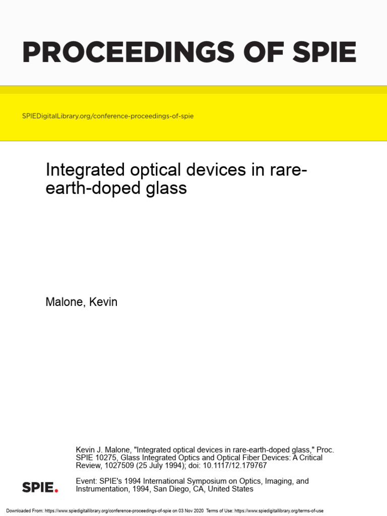 Proceedings of Spie: Integrated Optical Devices in Rare-Earth-Doped ...