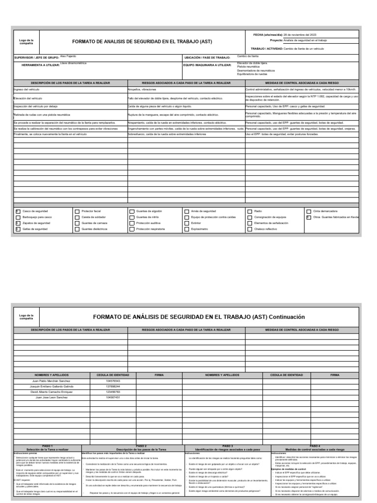 S1. Formato Análisis de Seguridad en El Trabajo AST | PDF | Neumático