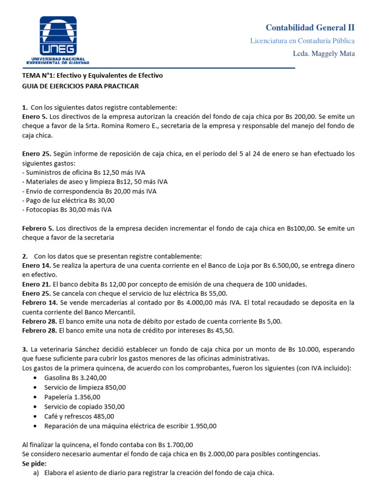CONT. GRAL II - Ejercicios N°1 | PDF | Contabilidad | Bancos