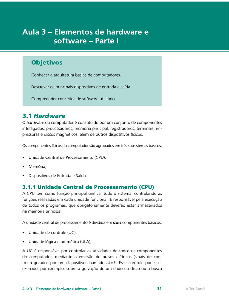 Aula03 Elementos de Hardware e Software Parte1 | PDF