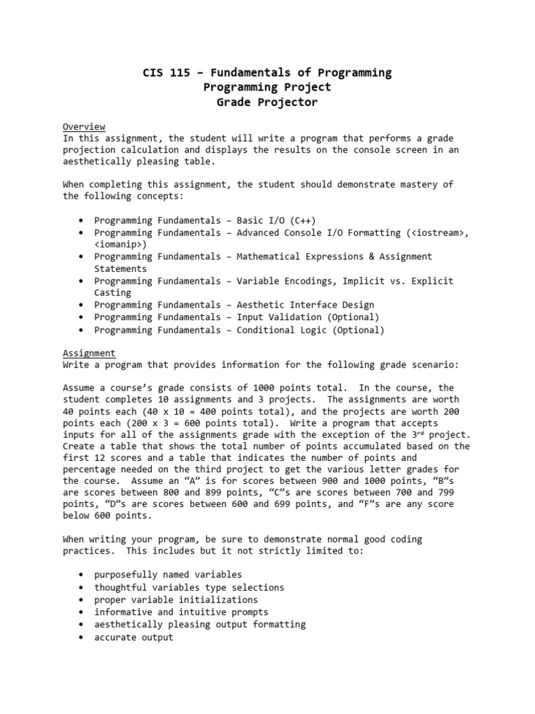 Grade Projection Program in C++ | PDF | Computer Engineering | Software ...