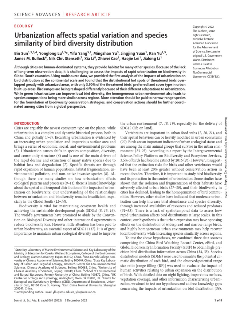 Sciadv Ade3061 | PDF | Biodiversity | Habitat Destruction