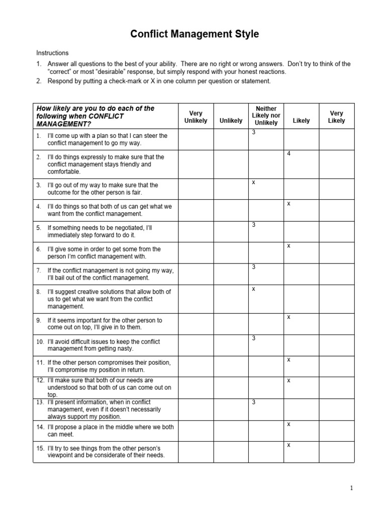 2 - Assessment - Conflict Management Style Questionnaire | PDF | Social ...