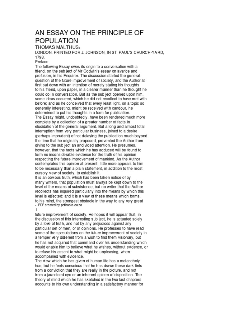 An Essay On The Principle of Population | PDF | Argument | David Hume