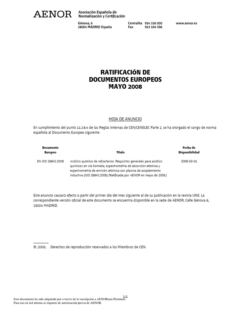 Ratificación EN ISO 26845:2008 | PDF | Analytical Chemistry | Acid