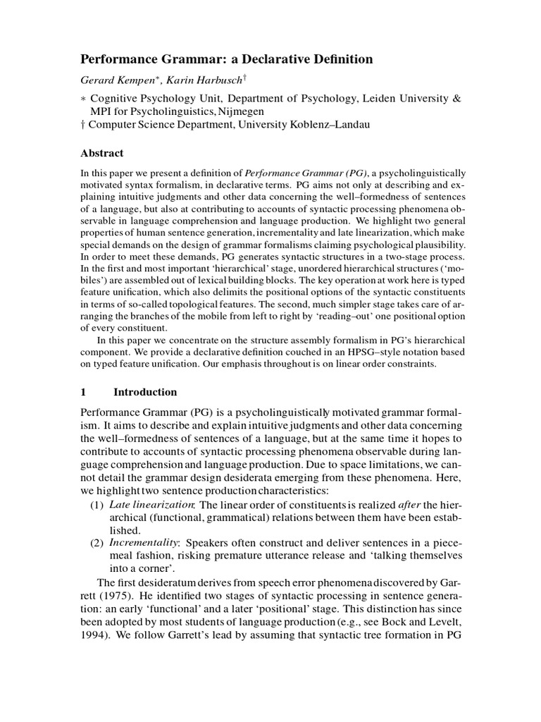 Performance Grammar (2) | PDF | Syntax | Sentence (Linguistics)