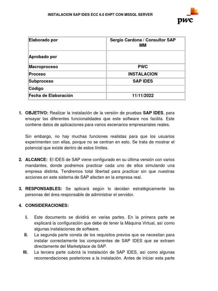 Manual Instalacion Sap Ides Ehp7 Pdf Servidor Sql De Microsoft