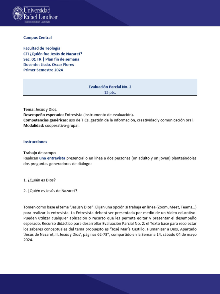 Evaluación Sumativa - Evaluación Parcial No. 2 Entrevista - CFI QFJDN - URL CC FT PRIMER ...