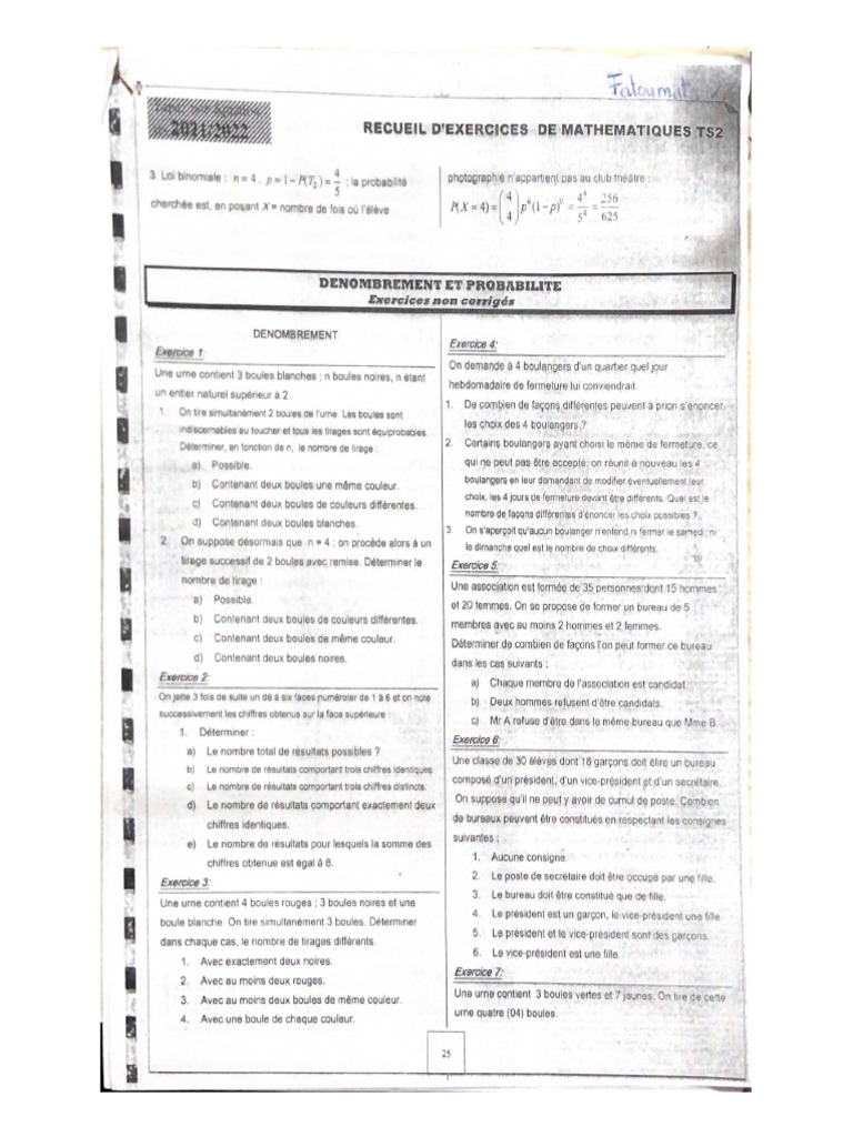 Recueil D'exercices de Mathematiques Ts2 | PDF