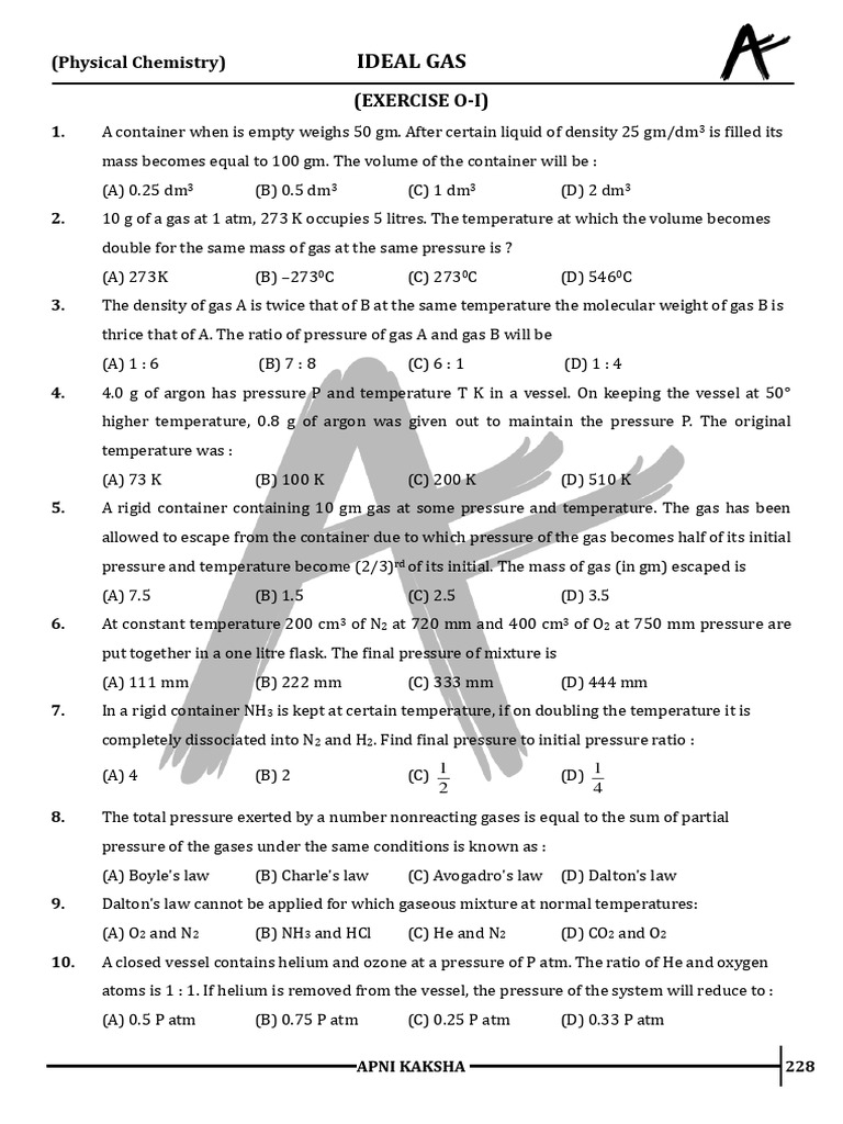 Ideal Gas (Exercise) | PDF | Gases | Temperature