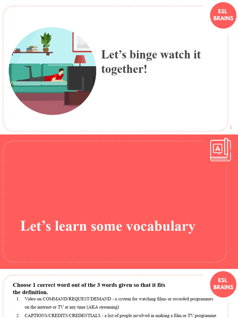 ESL Brains - Let's Binge Watch It Together | PDF | Television ...