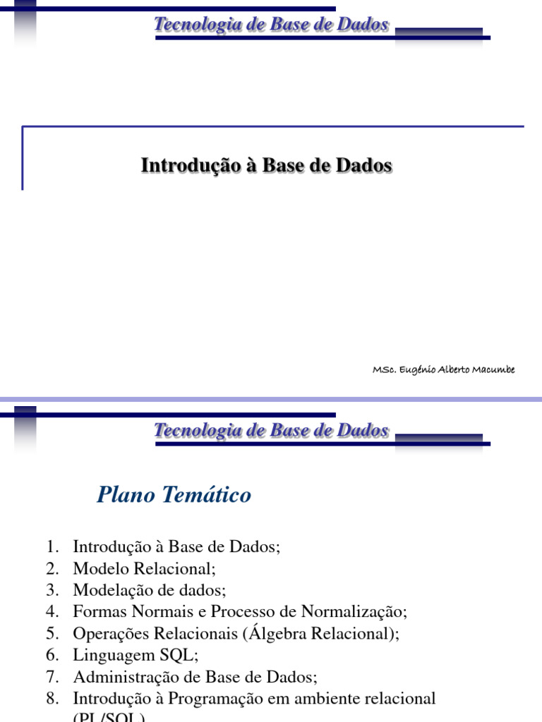 Silo - Tips - Tecnologia de Base de Dados Introduao A Base de Dados | PDF | Bancos de dados ...