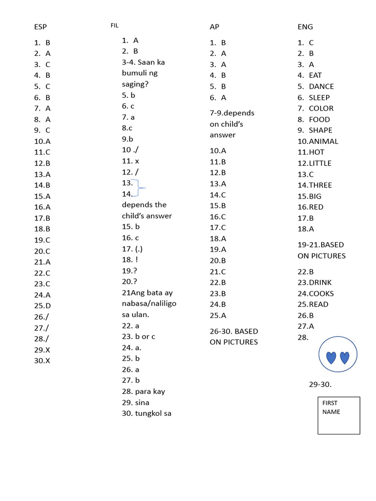 Exam Answer Key for Multiple Subjects | PDF