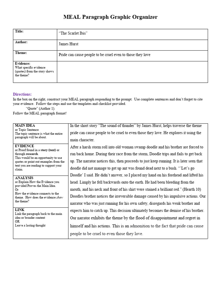 MEAL Paragraph Guide for "The Scarlet Ibis" | PDF