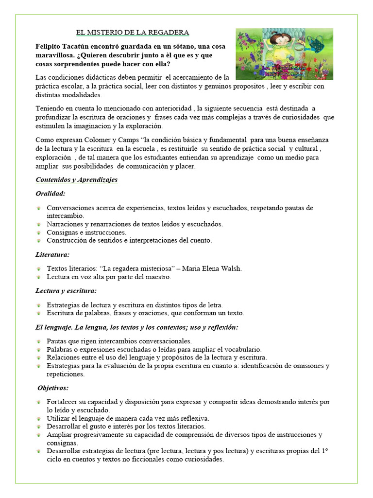 SECUENCIA 4 La Regadera Misteriosa | PDF | Enseñando | Escritura