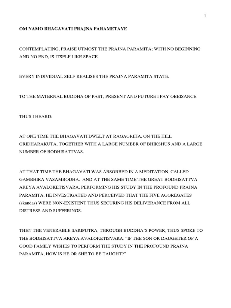 Prajna Paramita Sutra | PDF | Enlightenment In Buddhism | Indology