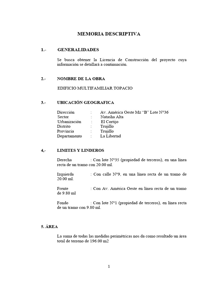 Memoria Descriptiva Edificio Multi | PDF | Ascensor | Elementos arquitectónicos