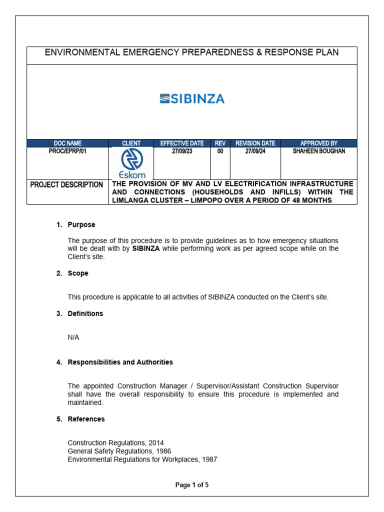 Environmental Emergency, Preparedness & Response Plan | PDF | First Aid ...