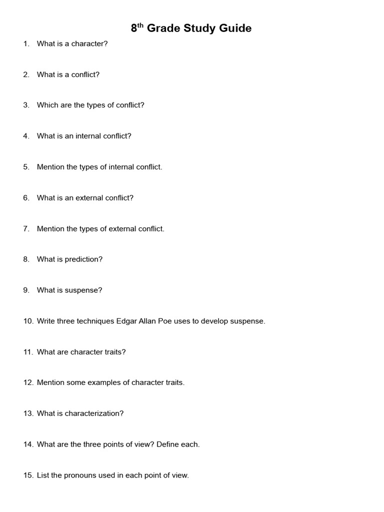 8th English Study Guide | PDF | Poetry | Narration